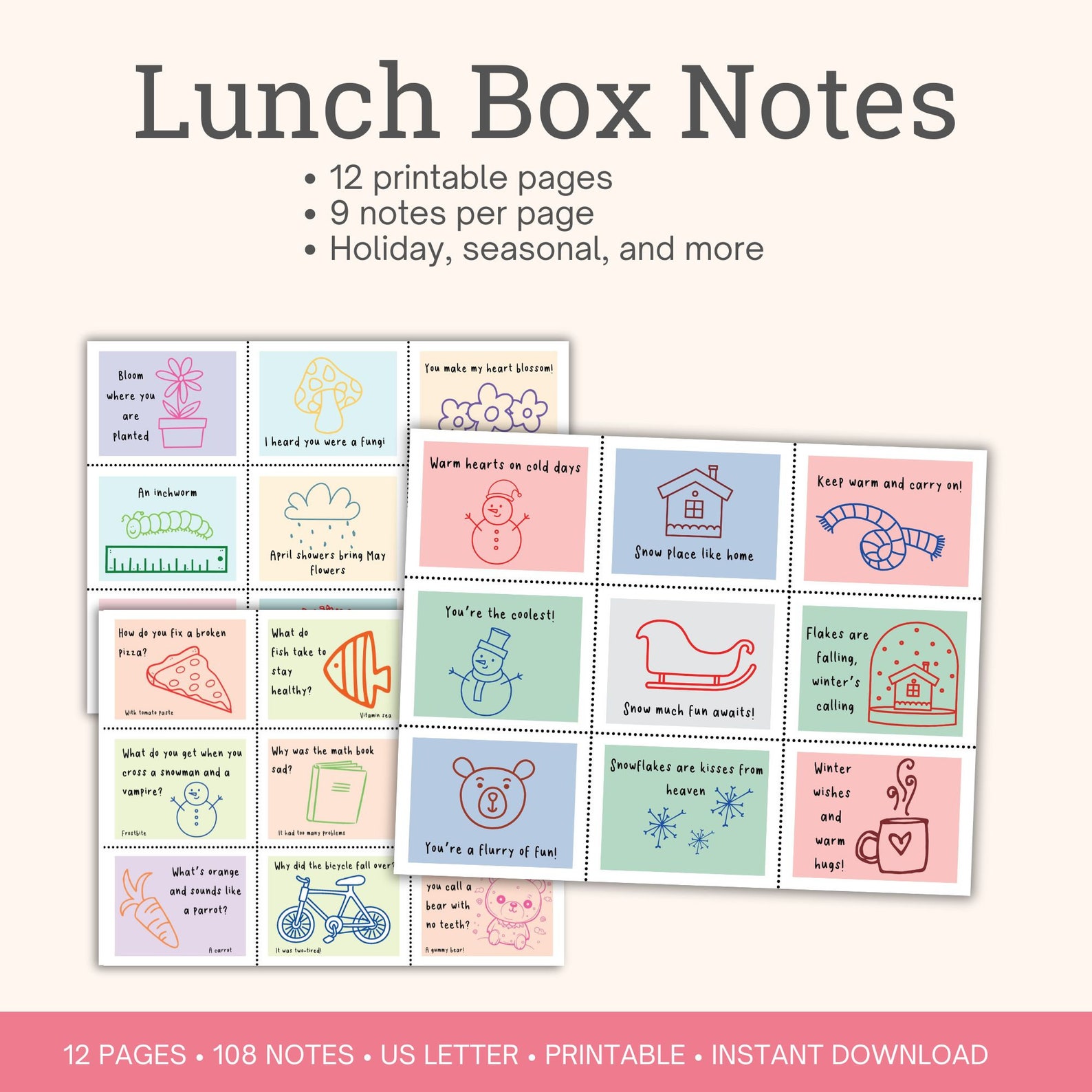 Kids Lunch Box Notes, Positive Affirmations, Printable Bundle (digital ...