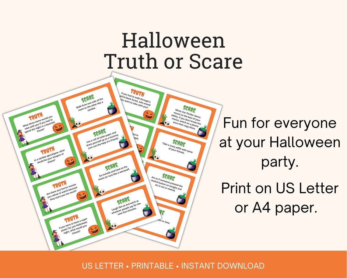 Halloween Truth or Scare Printable Party Game, Halloween Party Games ...