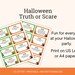 Halloween Truth or Scare Printable Party Game, Halloween Party Games ...