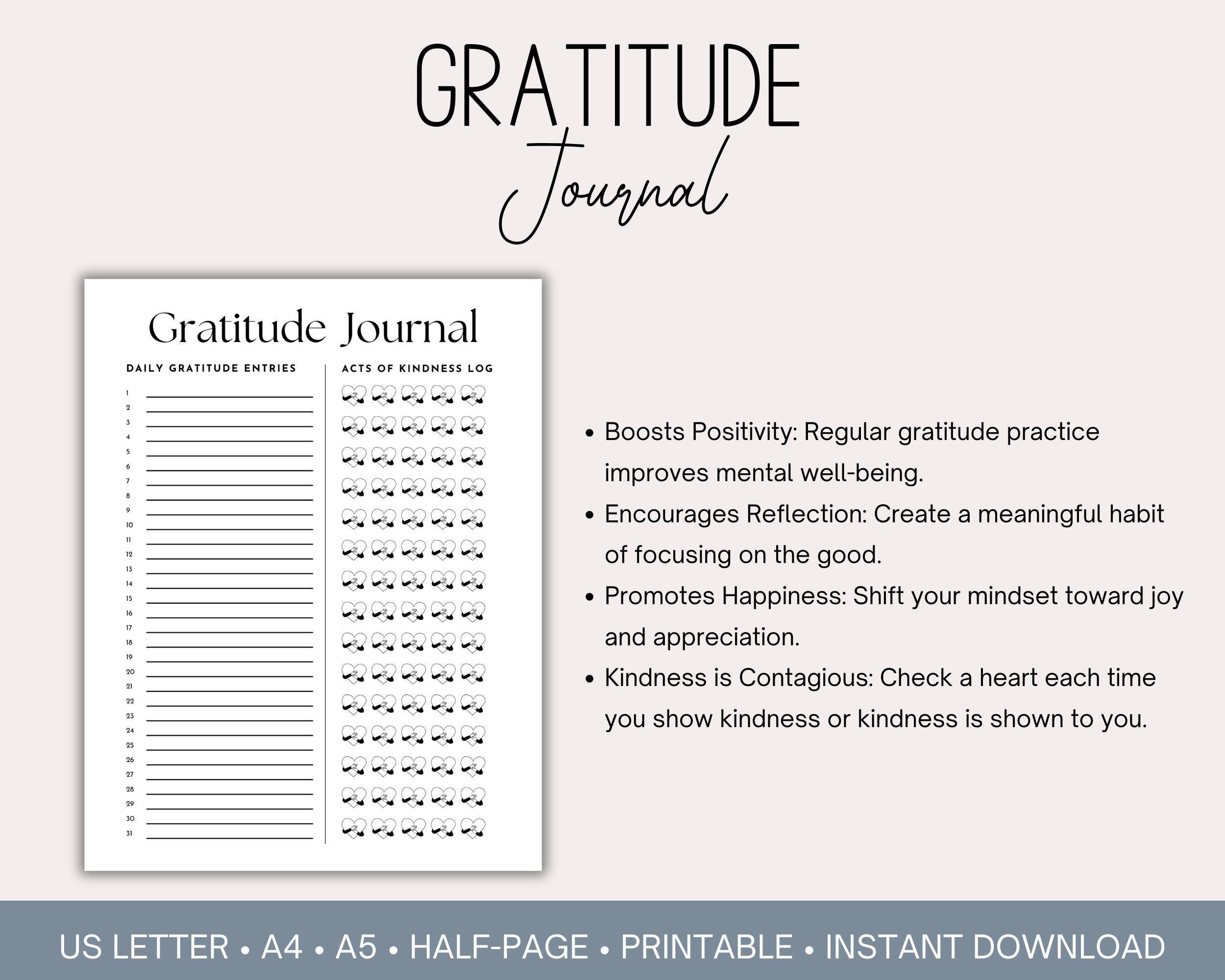 Gratitude Journal Printable, Gratitude Tracker, Random Acts of Kindness ...