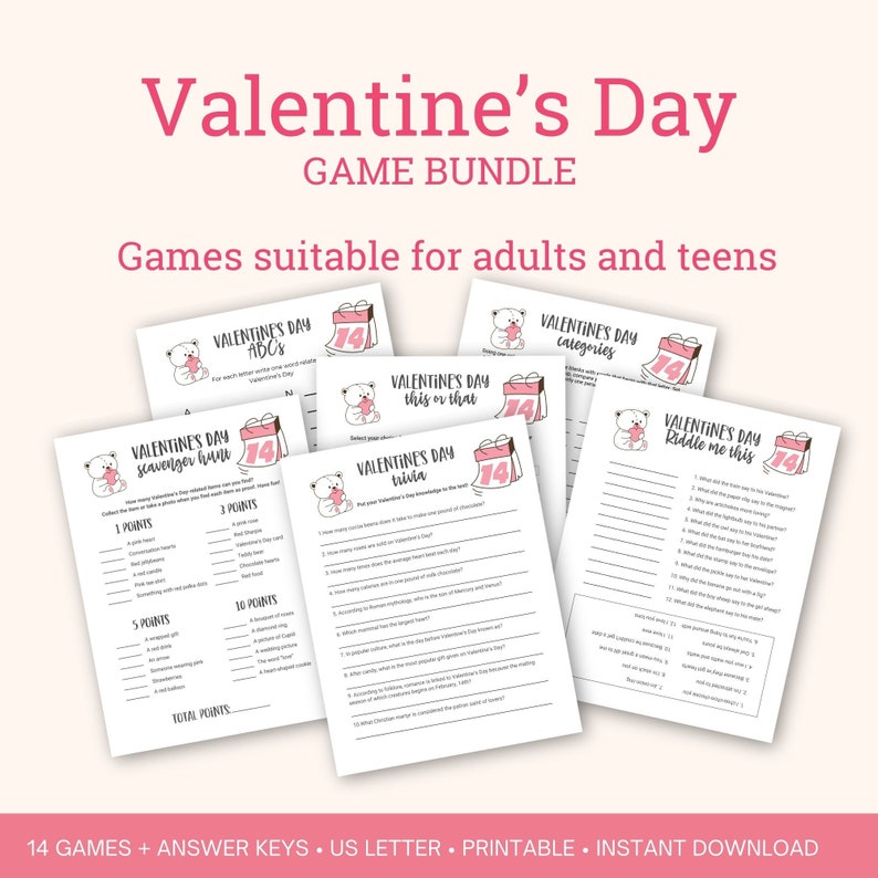 Valentine's Day Printable Games for Kids and Adults, Classroom ...