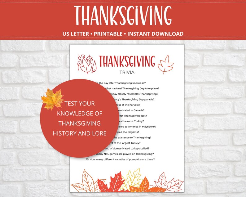 Thanksgiving Trivia Printable Game Friendsgiving Trivia Game - Etsy