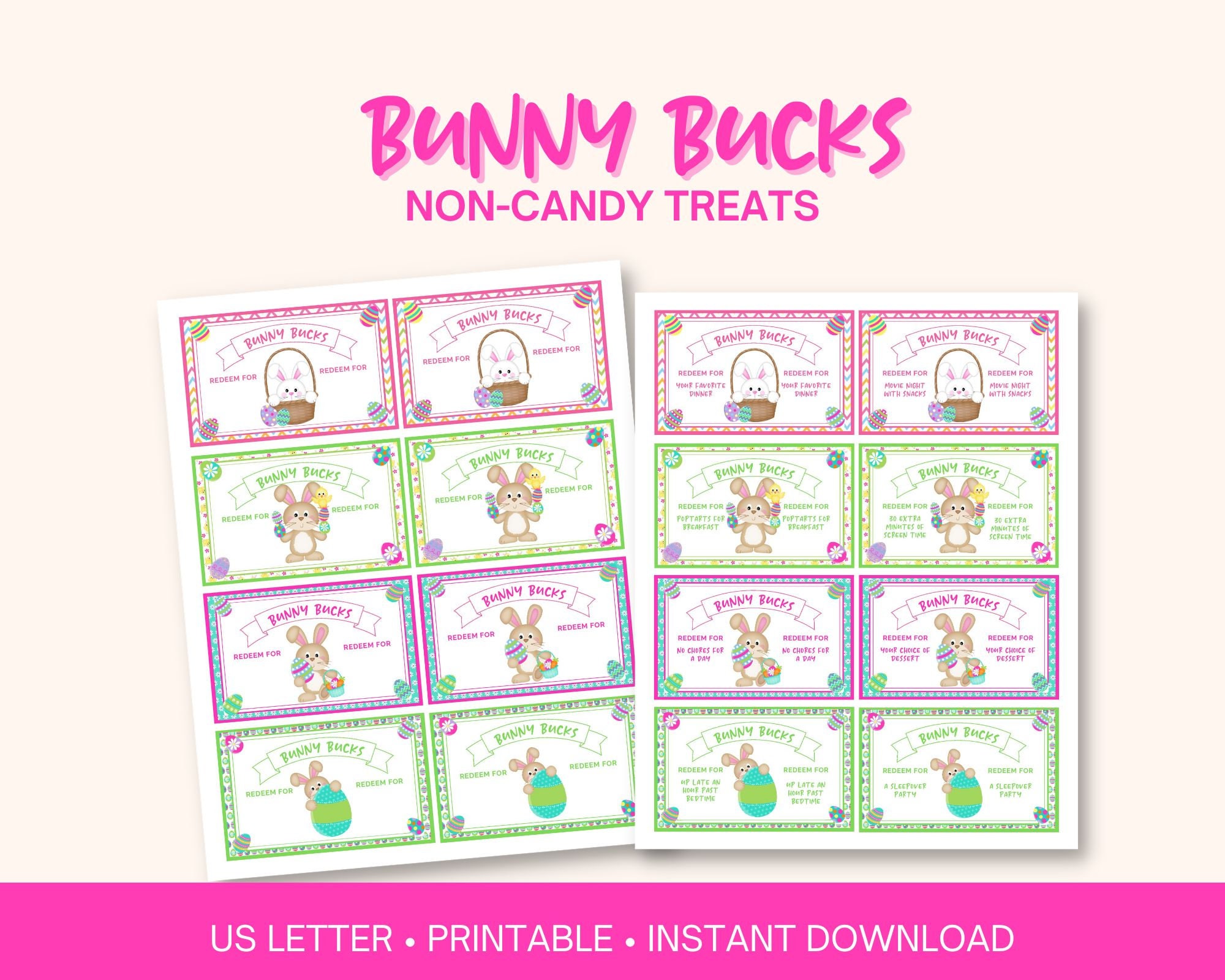 Bunny Bucks Printable Coupons for Kids Easter Baskets, Non-candy Easter ...