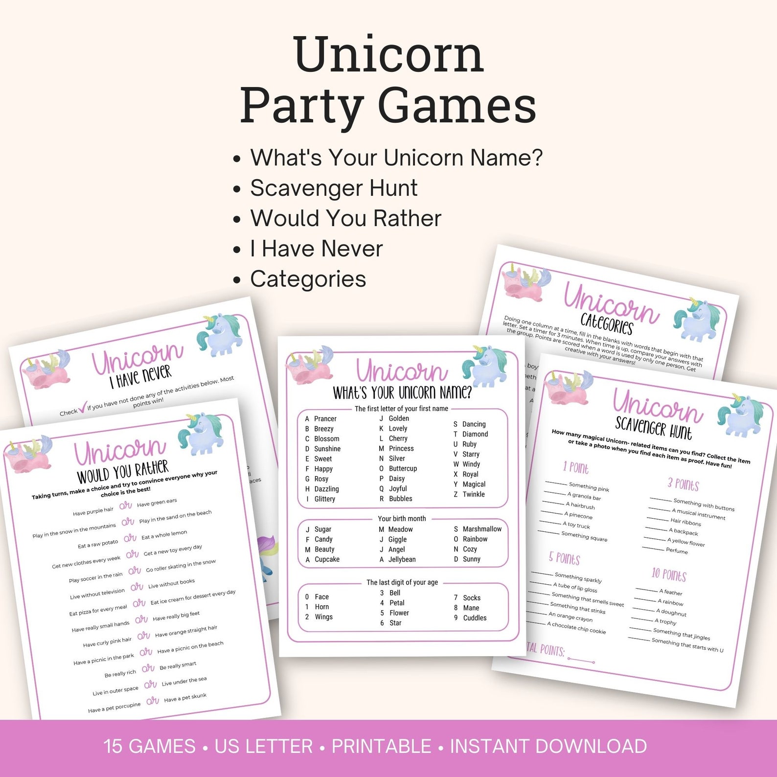Unicorn Party Games Printable Bundle, Unicorn Activities, Unicorn ...