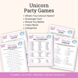 Unicorn Birthday Party Games Printable Bundle (digital Download) - Etsy