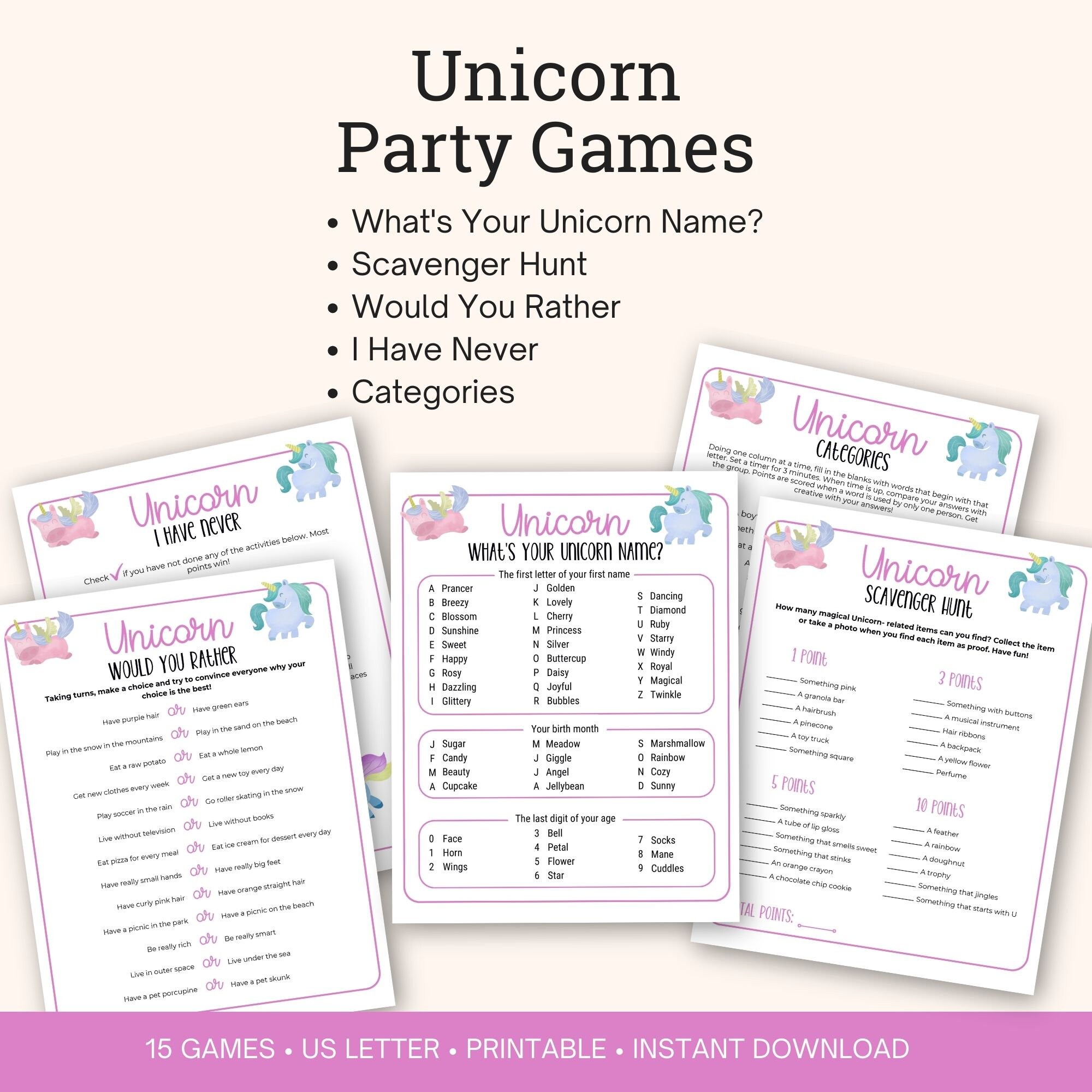 Unicorn Party Games Printable Bundle, Unicorn Activities, Unicorn ...