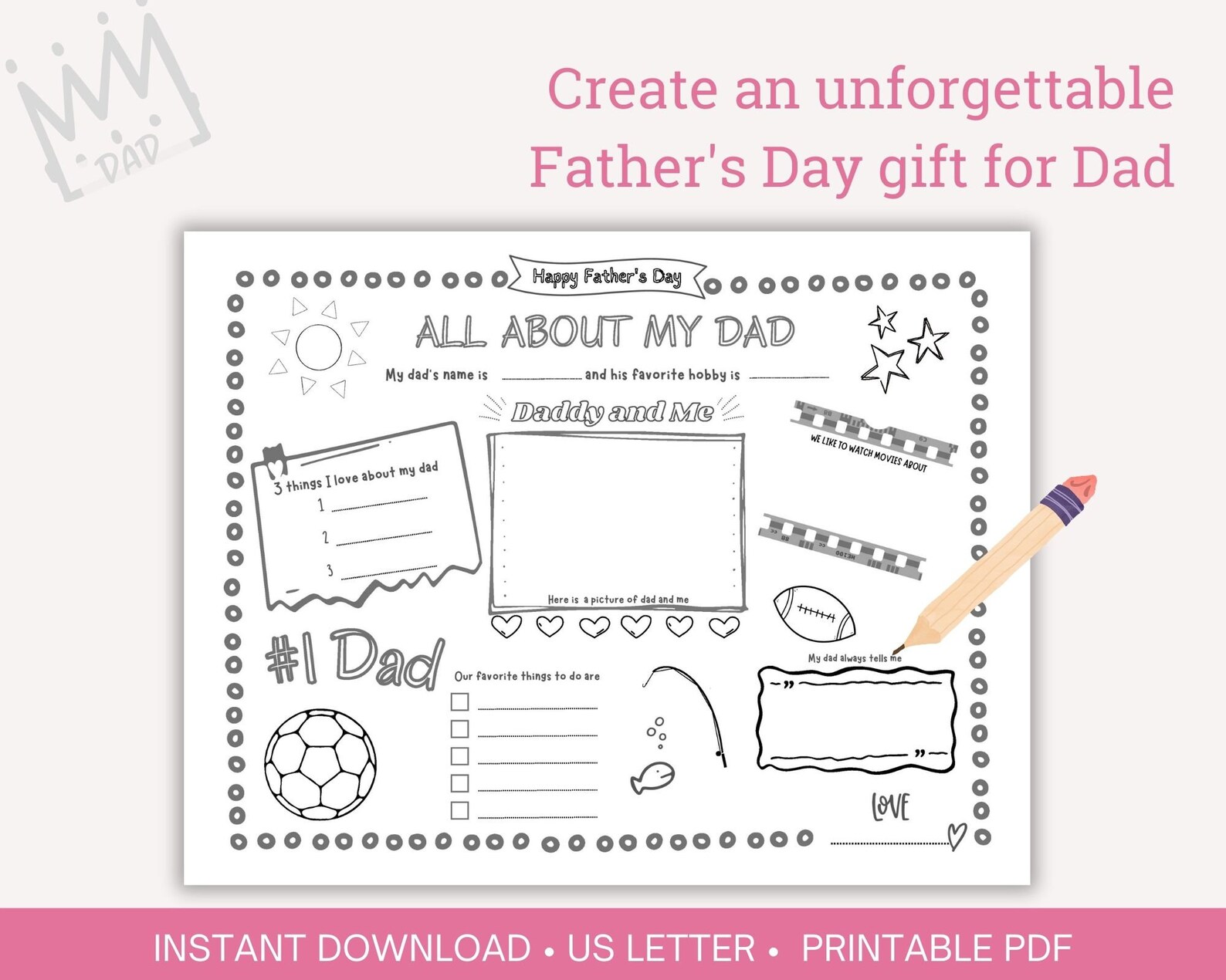 All About My Dad Printable Activity Sheet, Coloring and Fill-in-the ...