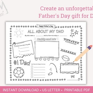 All About My Dad Printable Activity Sheet, Coloring and Fill-in-the ...