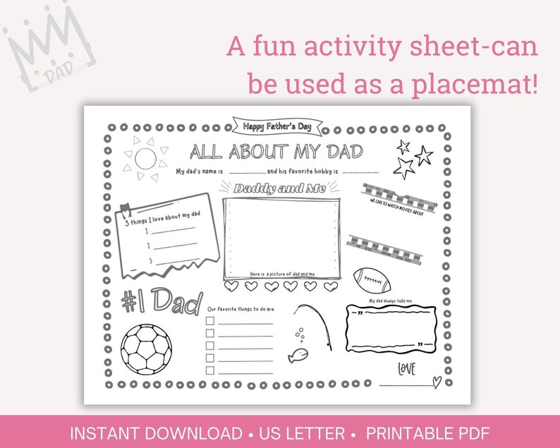 All About My Dad Printable Activity Sheet, Coloring and Fill-in-the ...