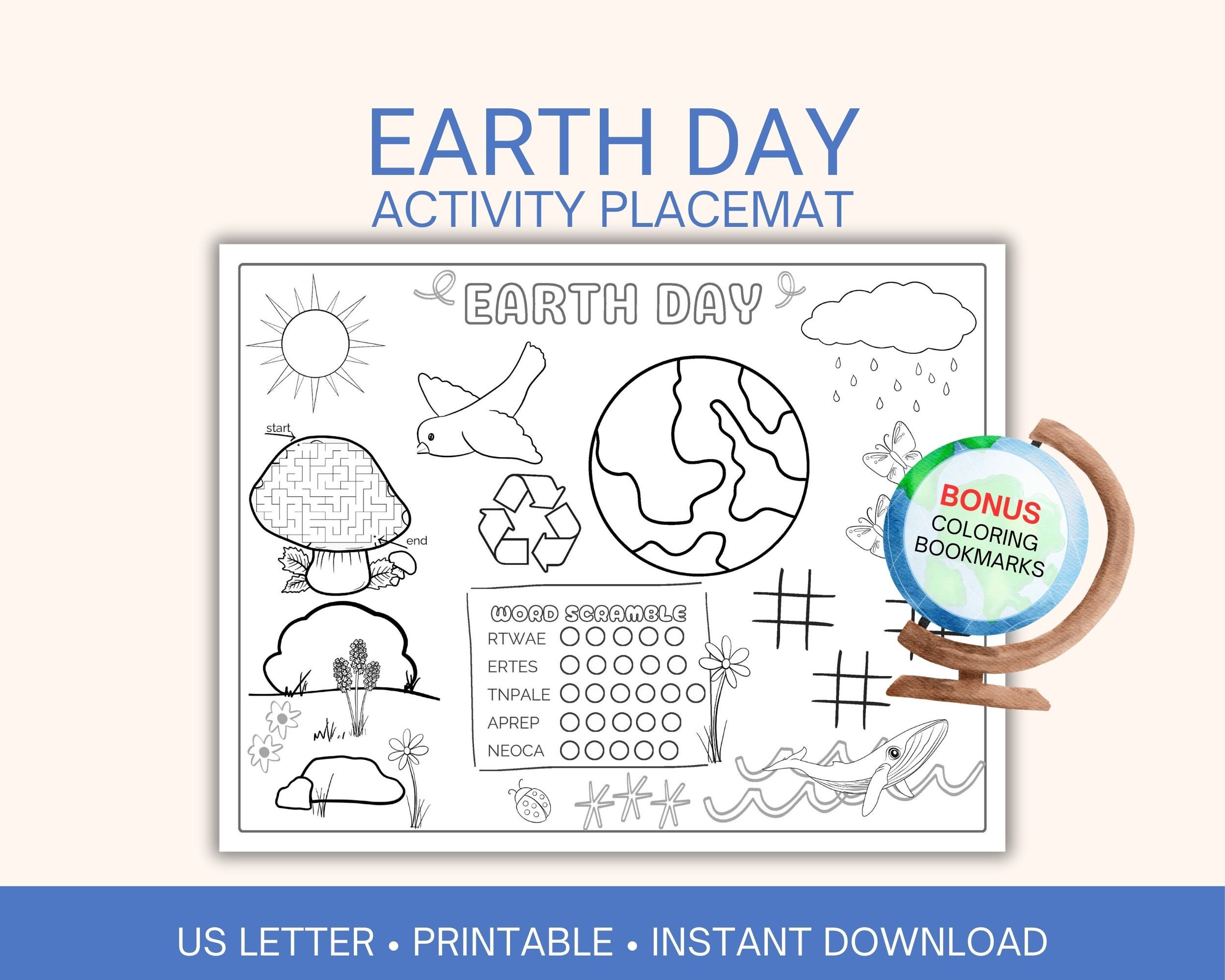 Earth Day Activity Placemat Printable for Kids, Activity for Kids ...