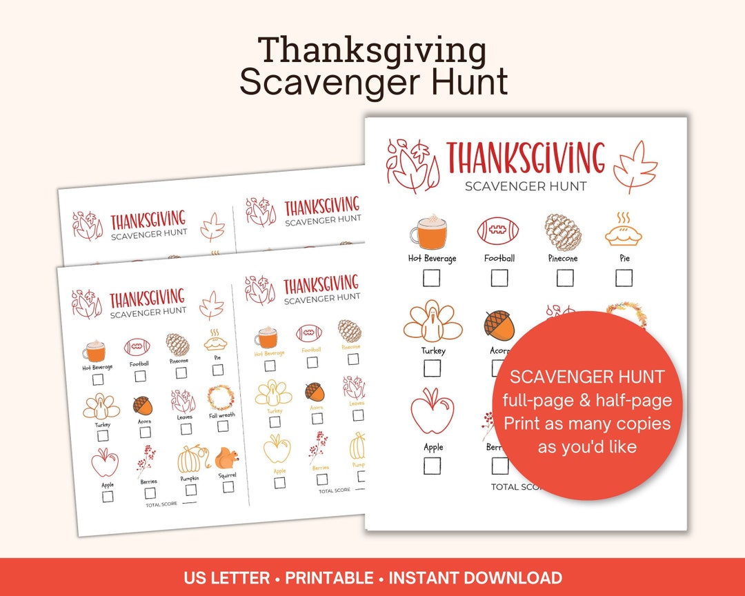 Thanksgiving Day Scavenger Hunt Printable, Friendsgiving Printable ...
