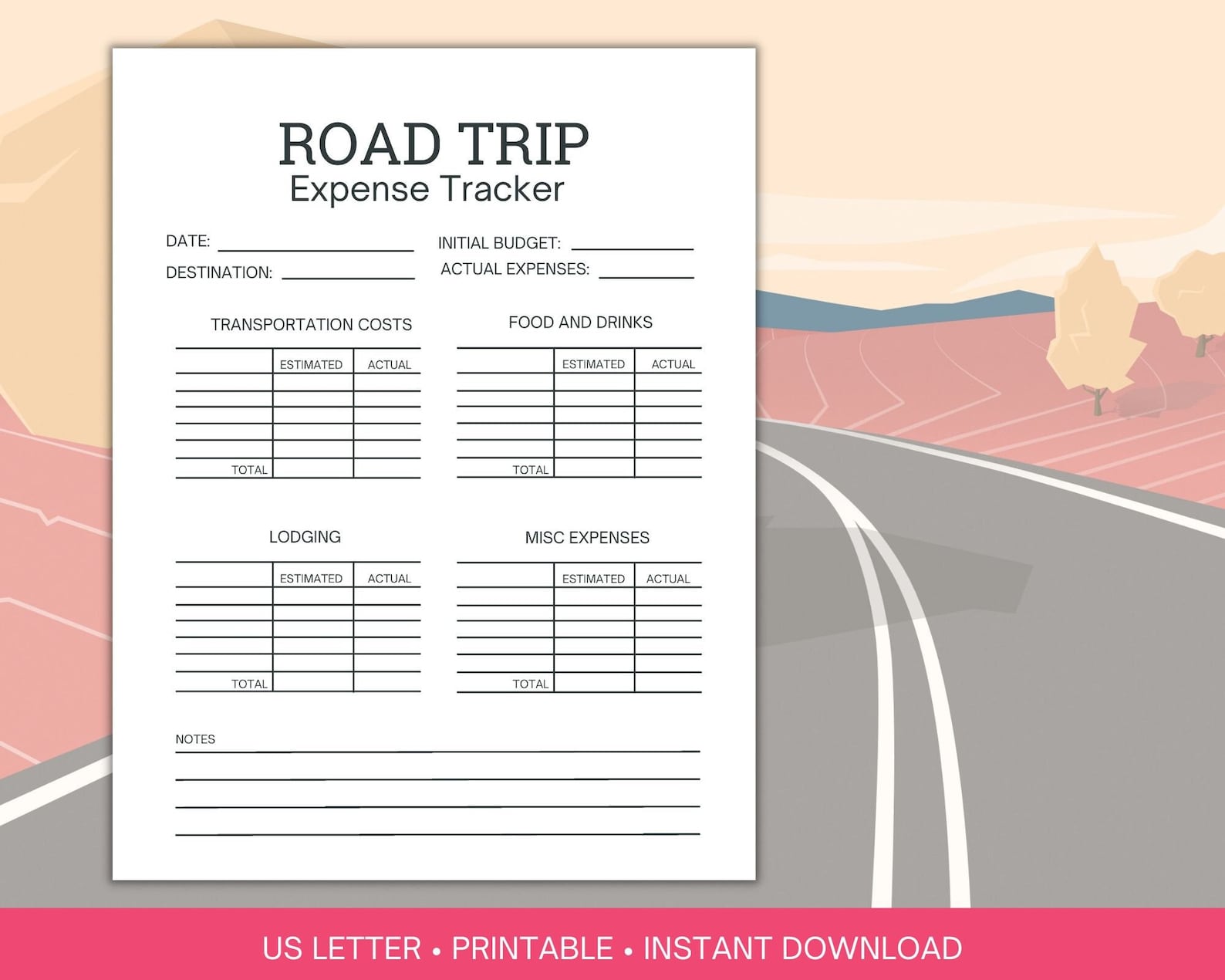 Road Trip Printable Expense Tracker, Family Road Trip Planner, Road ...