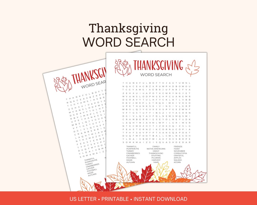 Thanksgiving Day Printable Word Search Puzzle, Thanksgiving Activity ...