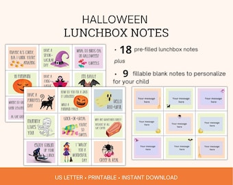Printable Halloween Lunch Notes, Lunch Box Cards, Printable School ...