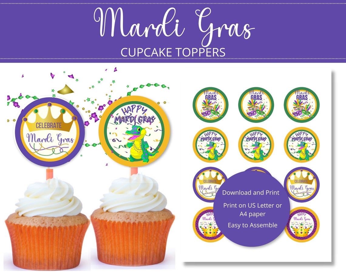 Mardi Gras Printable Cupcake Toppers, Mardi Gras Favor Tags - Etsy