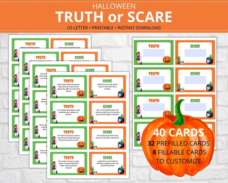 Halloween Truth or Scare Printable Party Game Halloween Party - Etsy