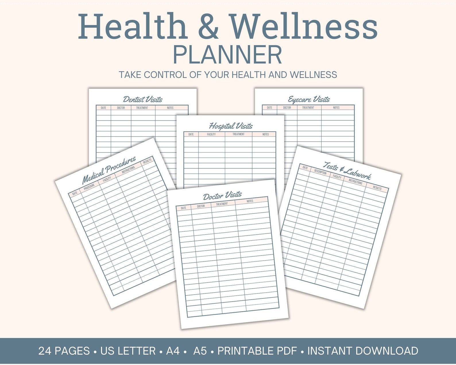 Health and Wellness Planner Printable, Health Care Binder, Medical ...