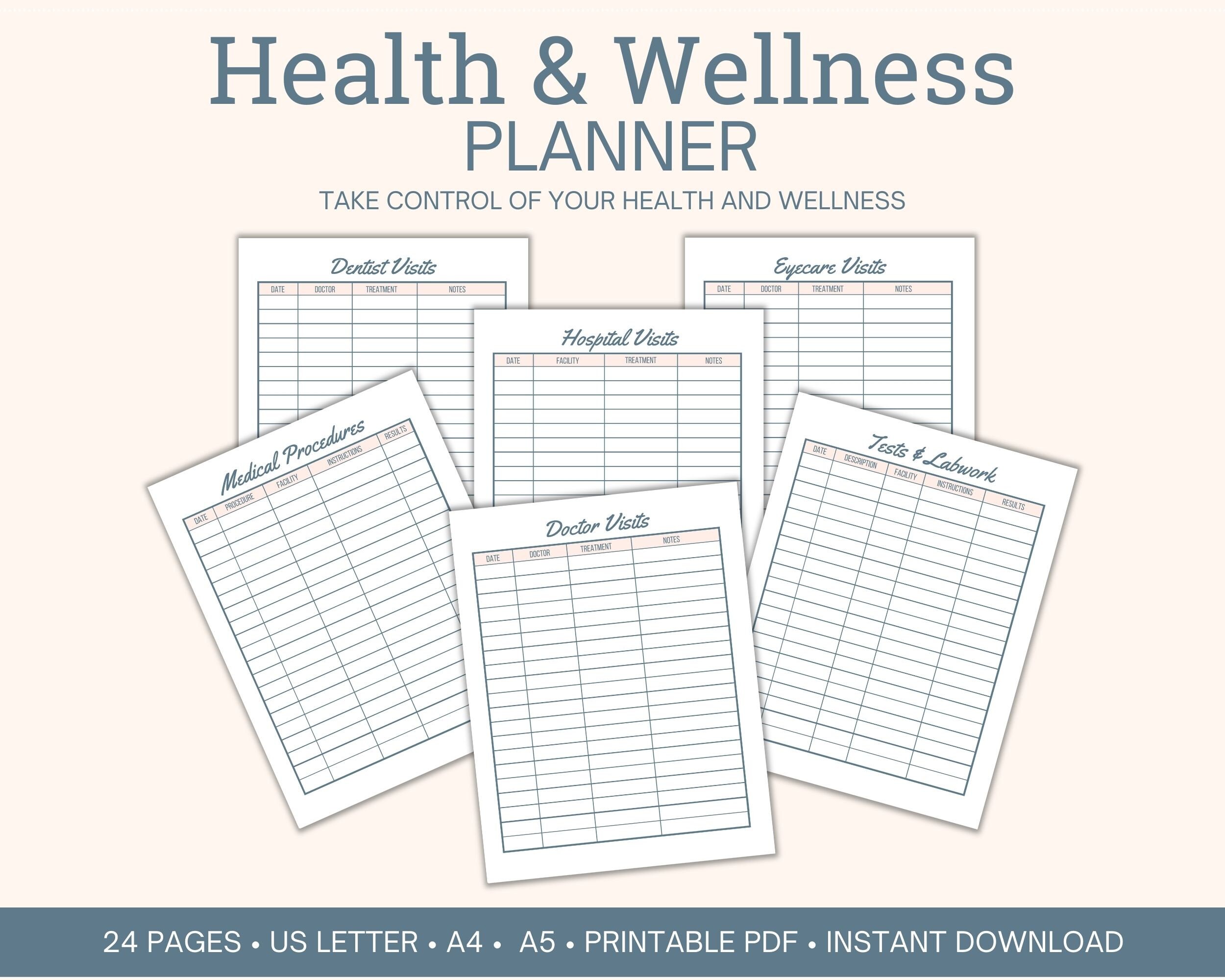 Health and Wellness Planner Printable, Health Care Binder, Medical ...