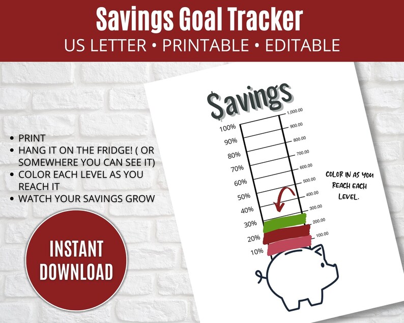 Savings Tracker, Editable and Printable - Etsy