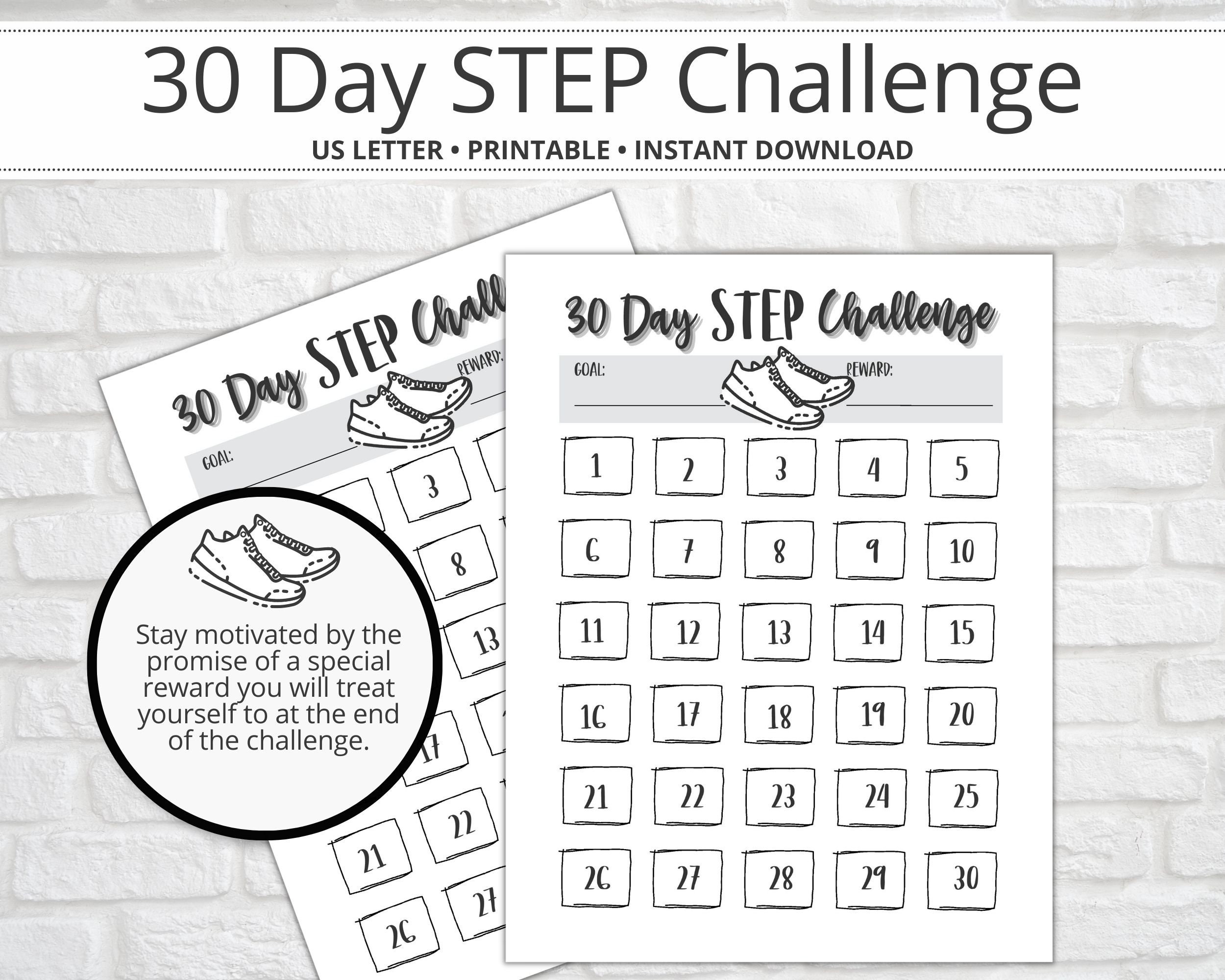 30 Day Step Challenge Printable, Fitness Challenge Printable, Walking ...