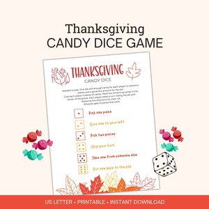 Thanksgiving Candy Dice Printable Game, Friendsgiving Printable Game ...