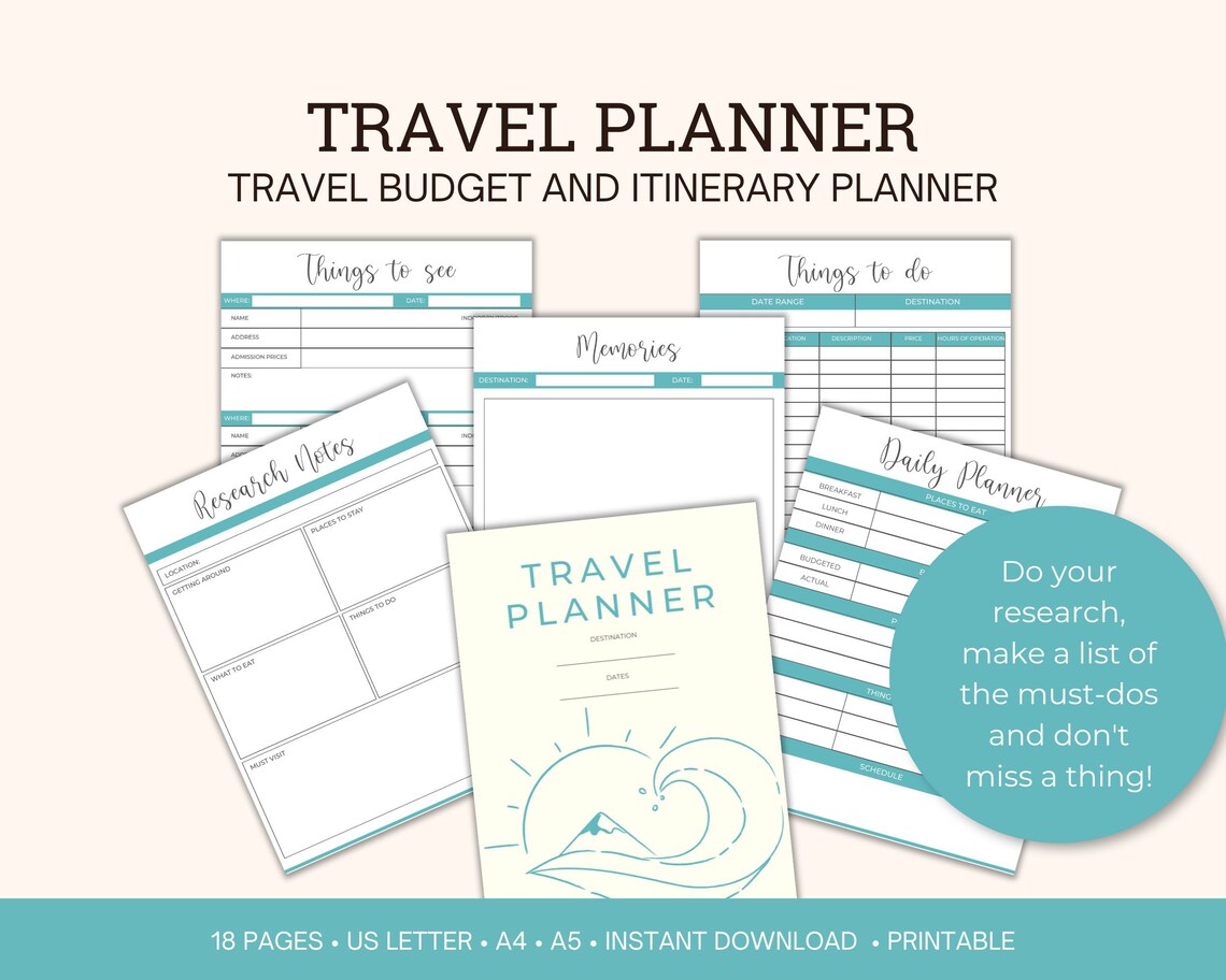 Travel Planner Printable Bundle, Trip Itinerary Planner, Vacation ...