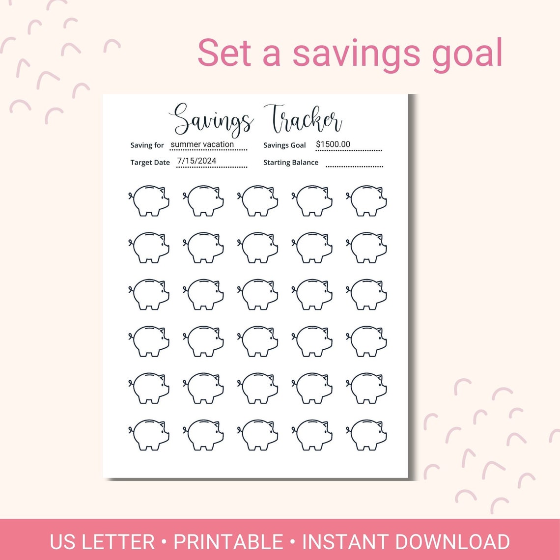 Piggy Bank Savings Tracker Printable, Kids & Adults (digital Download ...