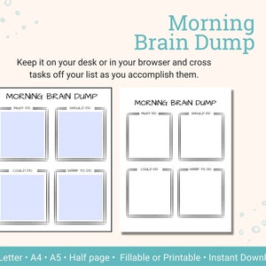 Morning Brain Dump, Fillable or Printable, Productivity Planner, ADHD ...