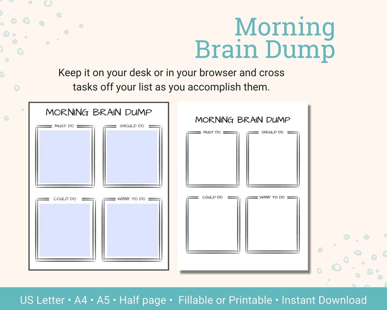 Morning Brain Dump, Fillable or Printable, Productivity Planner, ADHD ...