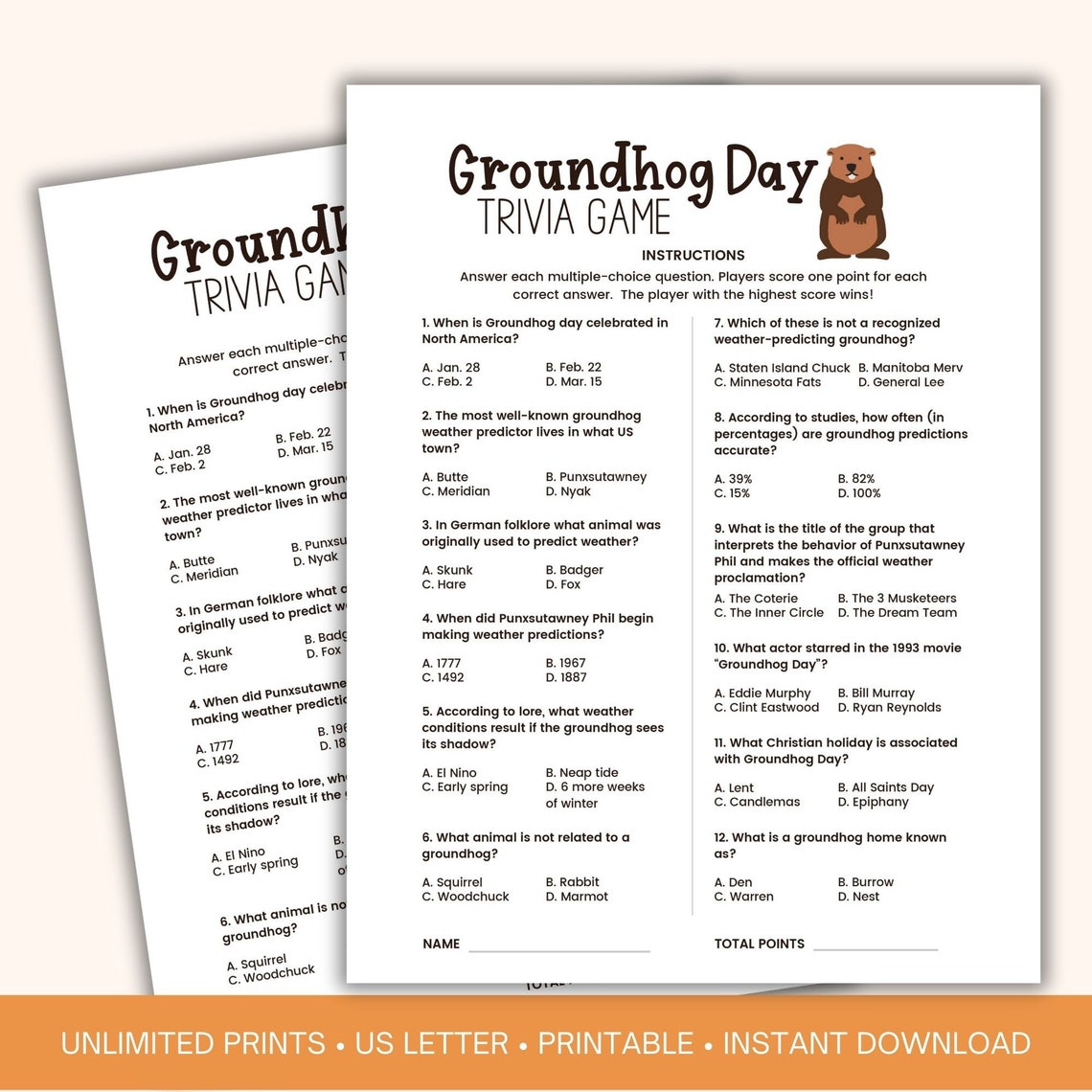 Groundhog Day Trivia, Printable Games for Adults & Kids, Classroom ...