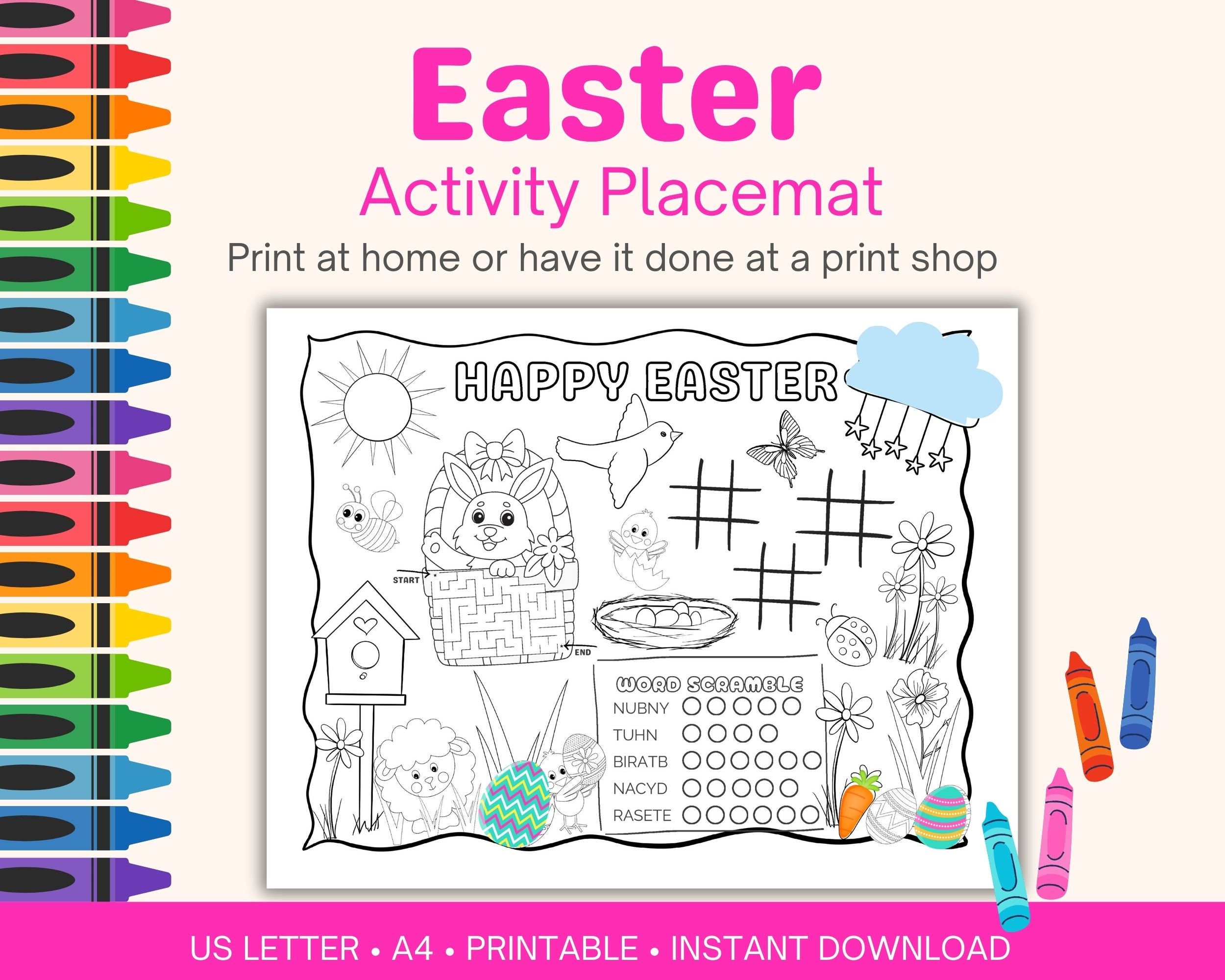 Easter Activity Placemat Printable, Kids Coloring Page (digital ...
