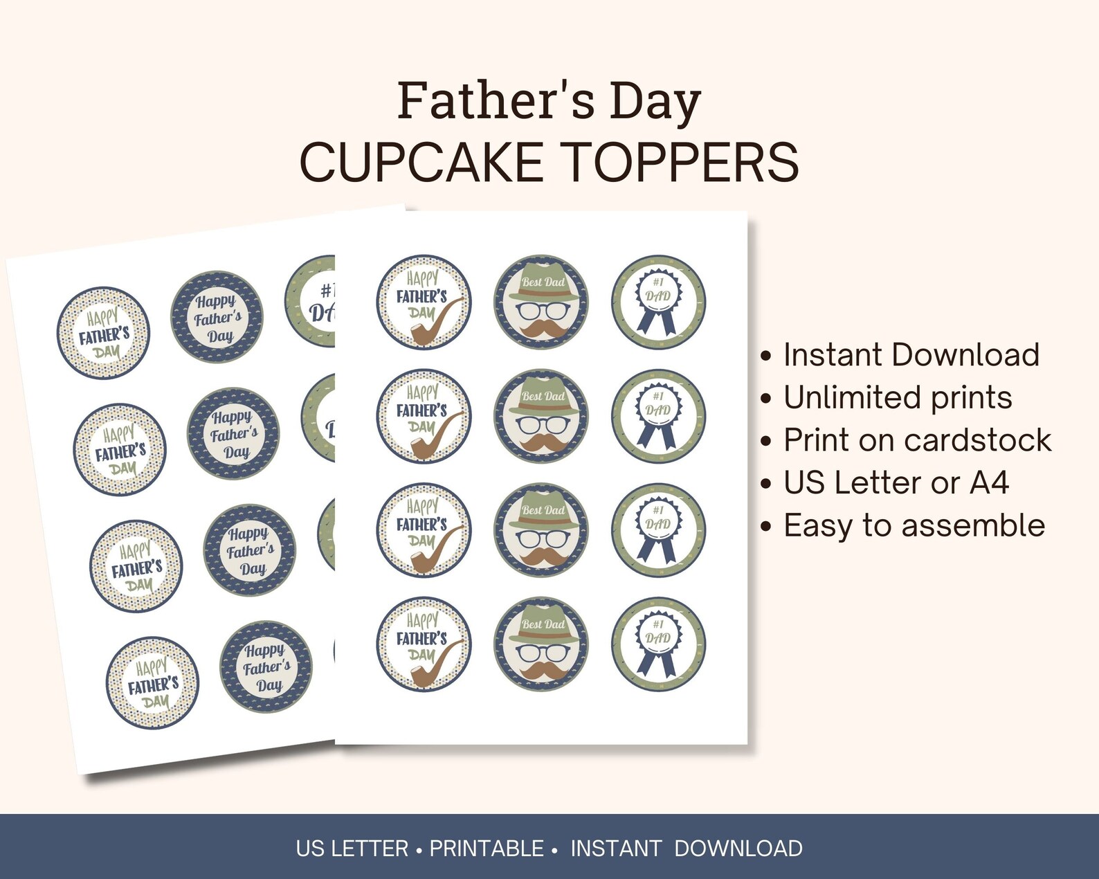 Father's Day Printable Cupcake Toppers, Gift or Cookie Bag Tags, Party ...