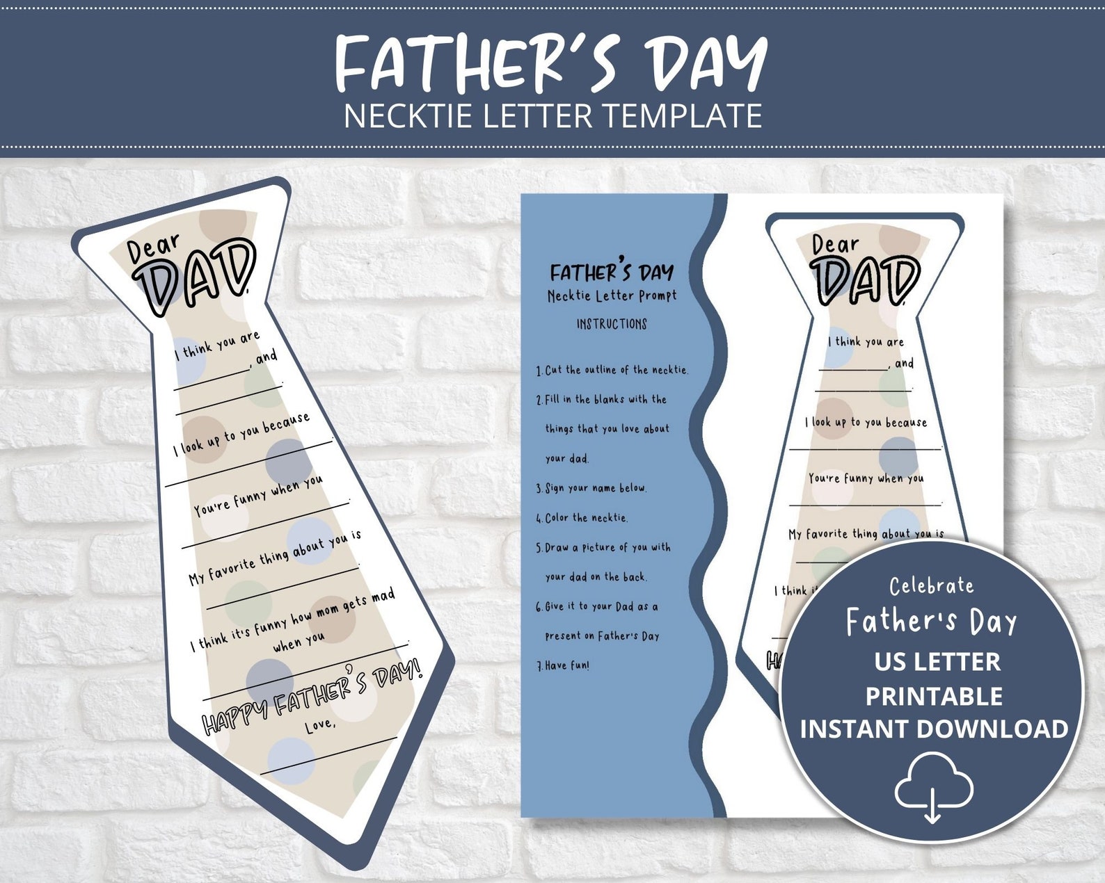 Father's Day Printable Card Necktie Letter Template From - Etsy