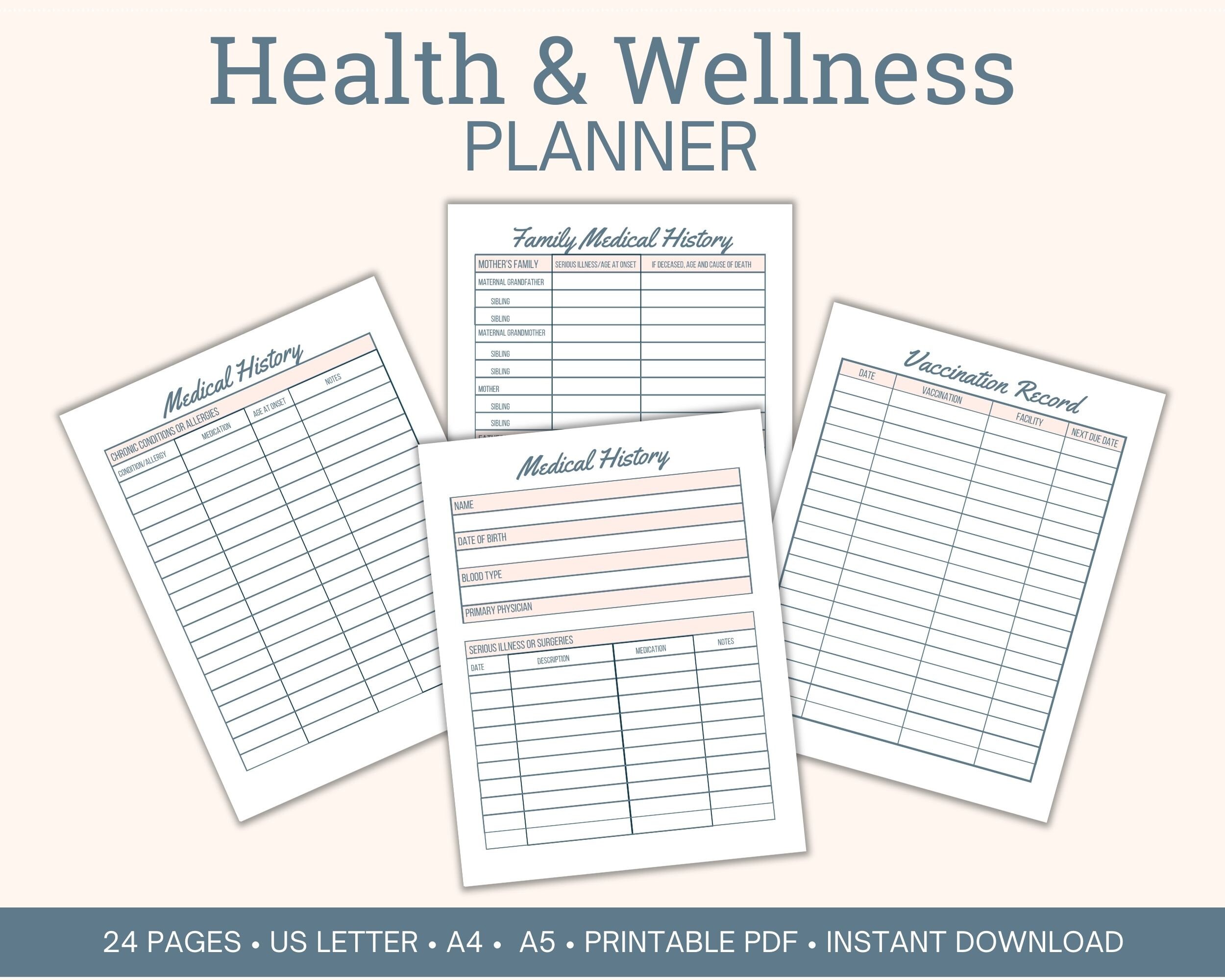 Health and Wellness Planner Printable, Health Care Binder, Medical ...