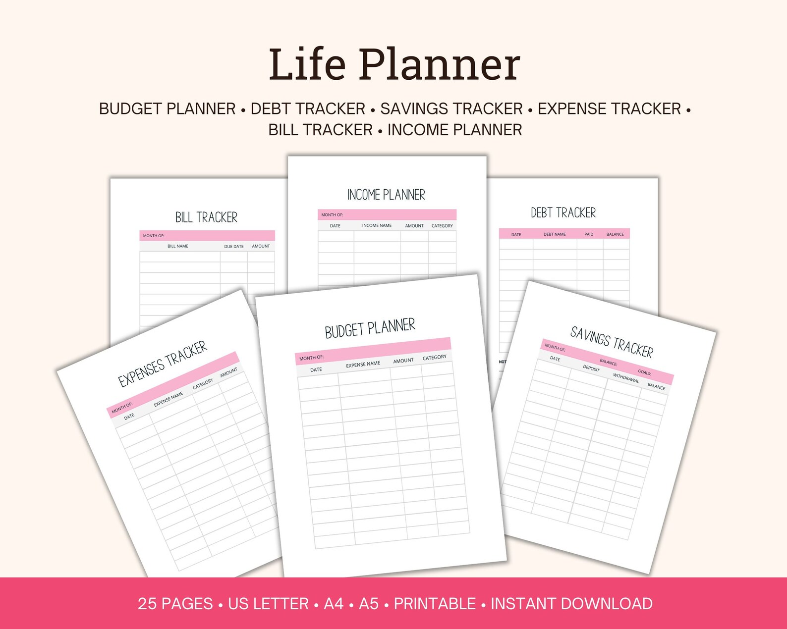 Life Planner Printable Pink Minimalist, Life Binder, All-in-one Planner ...