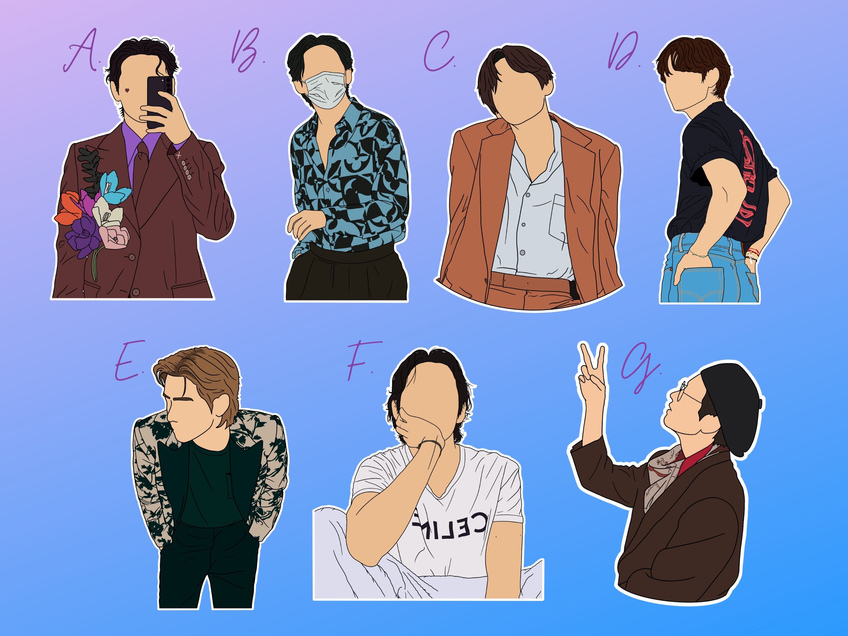 BTS Stickers Taehyung V Sticker Pack 1 - Etsy