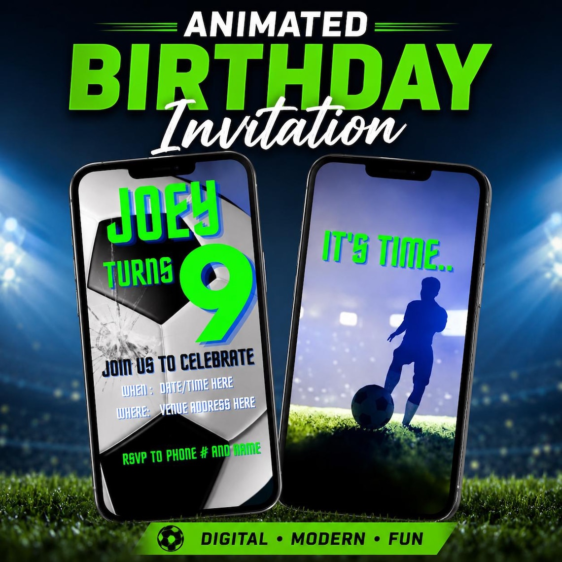 Animated Soccer Birthday Invitation | Boys Sports Party Digital Invite ...