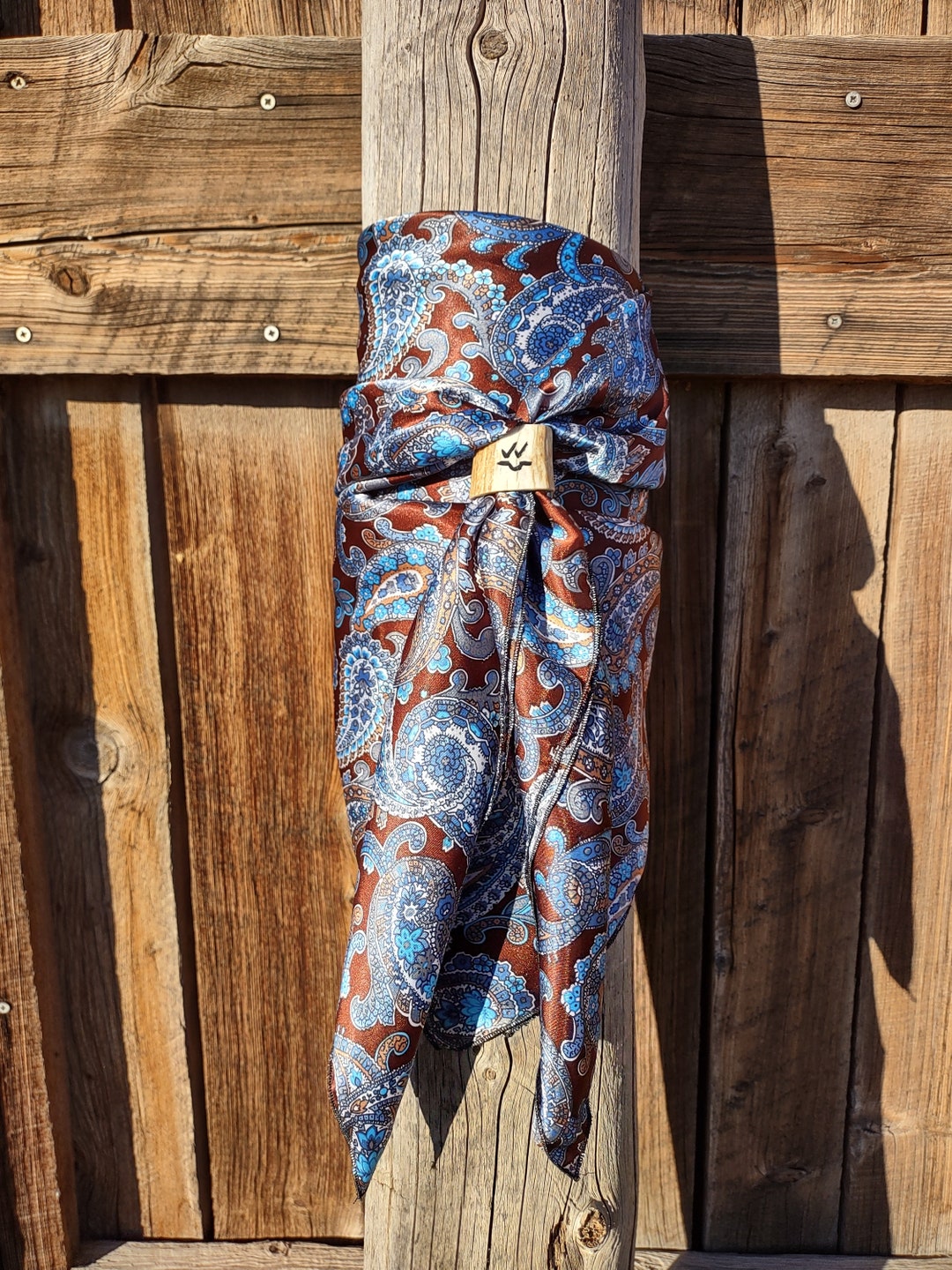 Wild Rag Brown and Blue Paisley, Western Wild Rag, Cowboy Western Neck ...