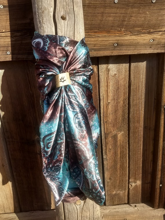 Turquoise and Brown Paisley Wild Rag Western Wild Rag Cowboy - Etsy