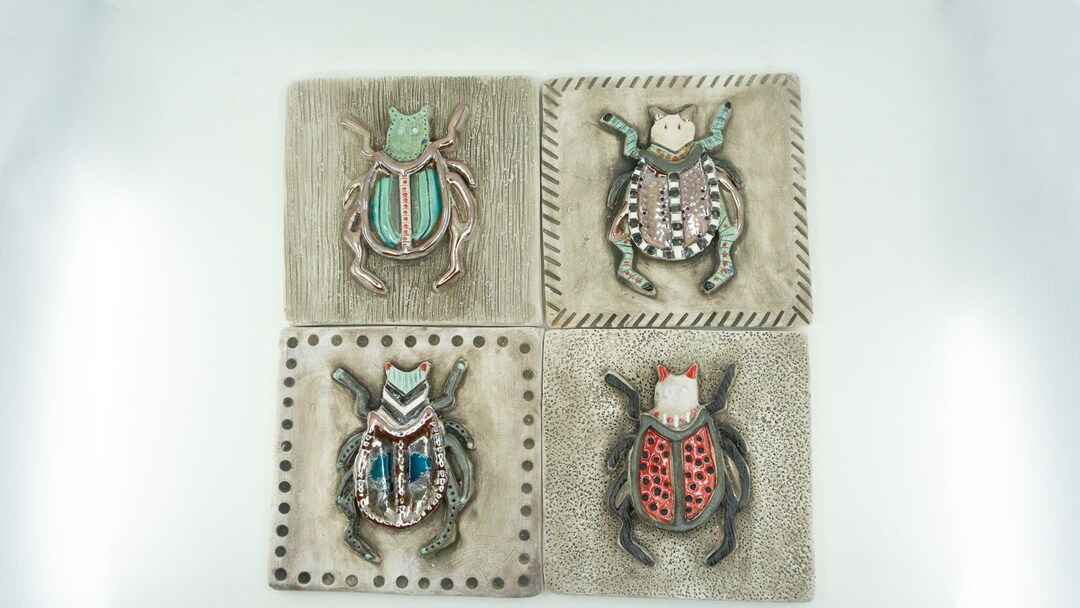 Ceramic Handmade Bugs Tile Set , 4 Piece Handpainted Relief Wall ...