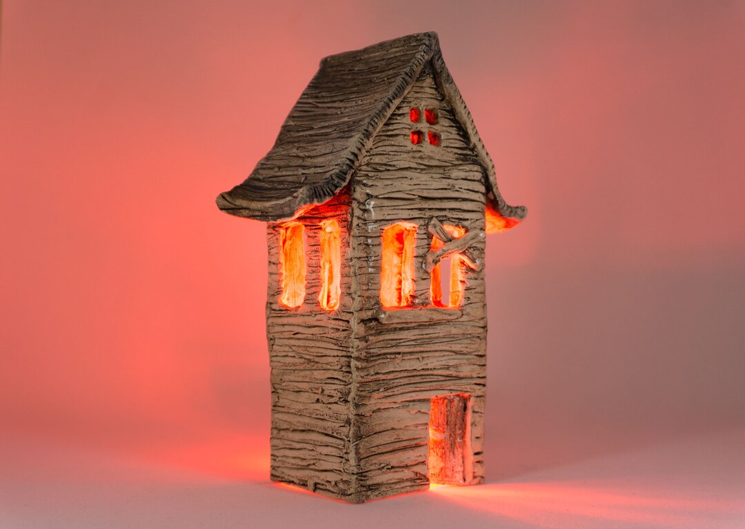 Ceramic Handmade Haunted House Night Lamp Battery Operated Mood Light ...
