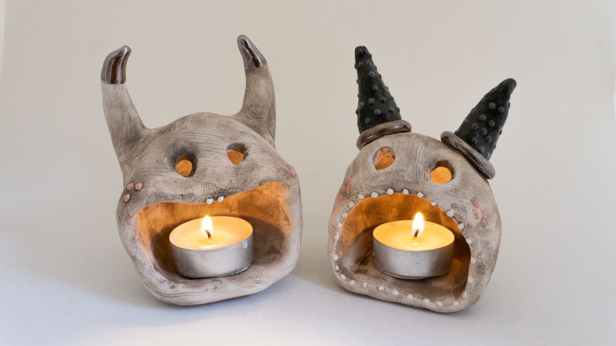 Ceramic Handmade Cute Devils Figure & Candle Holder , Halloween Gift 2 ...