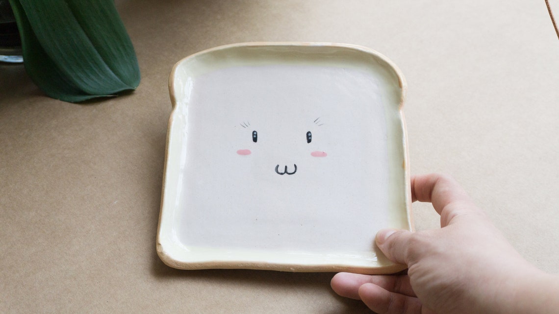 Ceramic Handmade Toast Serving Plate Cute Kawaii Plate - Etsy