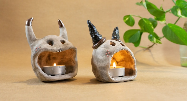 Ceramic Handmade Cute Devils Figure & Candle Holder , Halloween Gift 2 ...