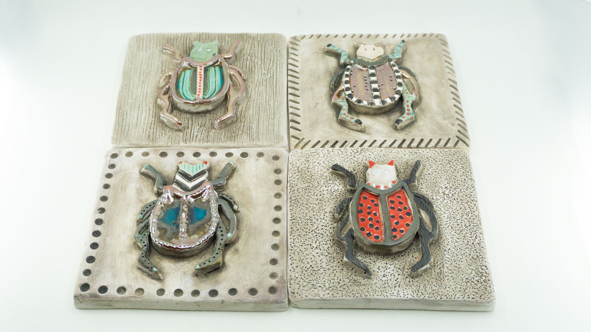 Ceramic Handmade Bugs Tile Set , 4 Piece Handpainted Relief Wall ...
