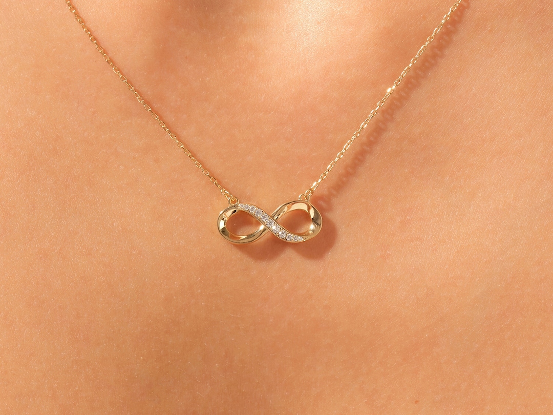 14k Solid Gold Diamond Infinity Necklace / Pave Set Diamond Infinity ...