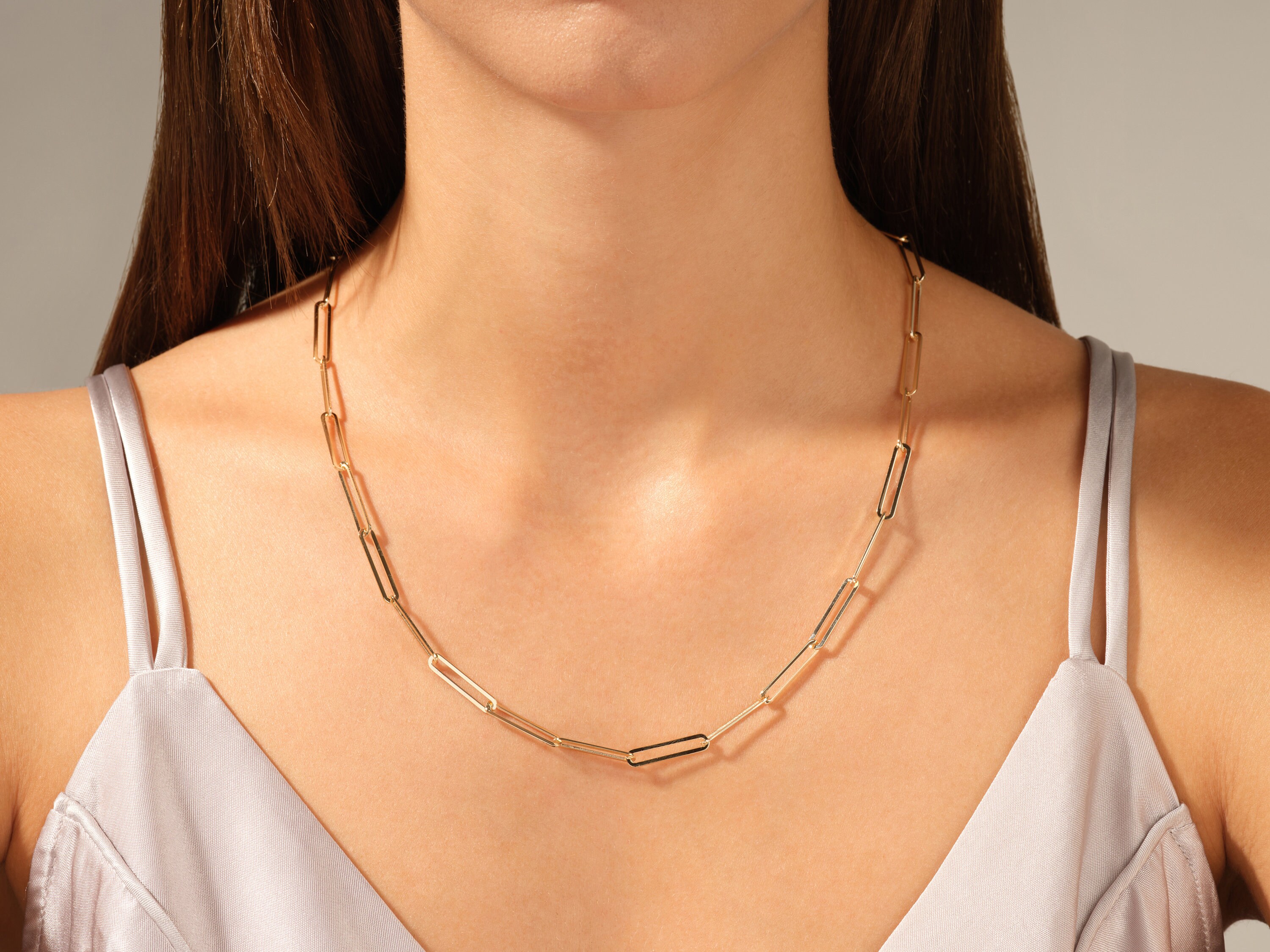 14k Gold Paperclip Chain Necklace / Bold Paperclip Link Chain - Etsy