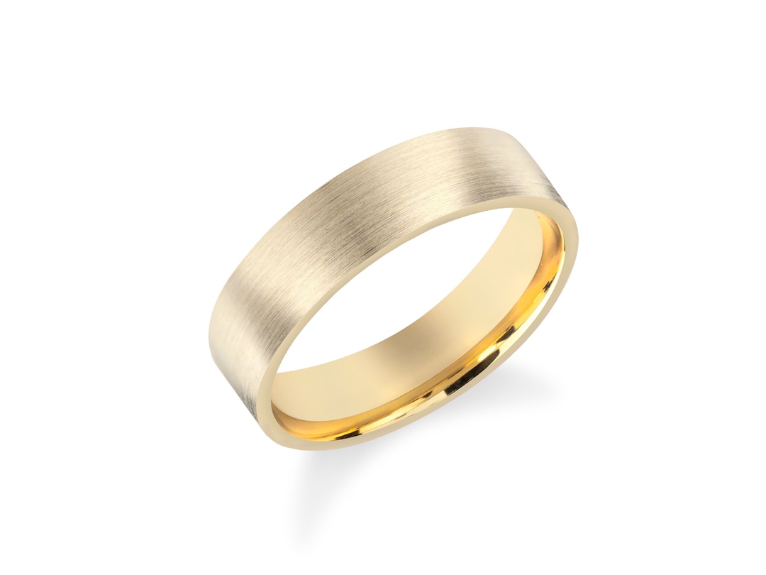 14k Matte Yellow Gold Wedding Band, Flat Brushed Comfort Fit - Etsy