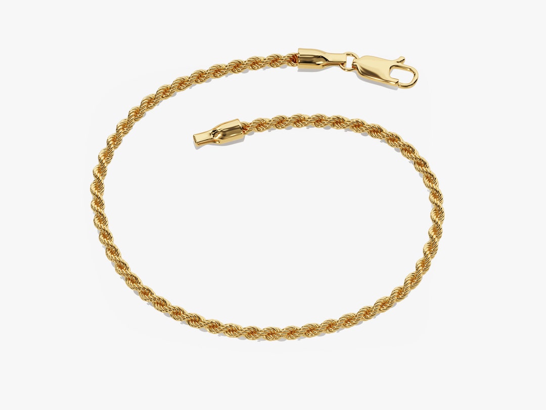 14k Gold Rope Chain Bracelet / 2.5mm Rope Chain Bracelets Womens ...