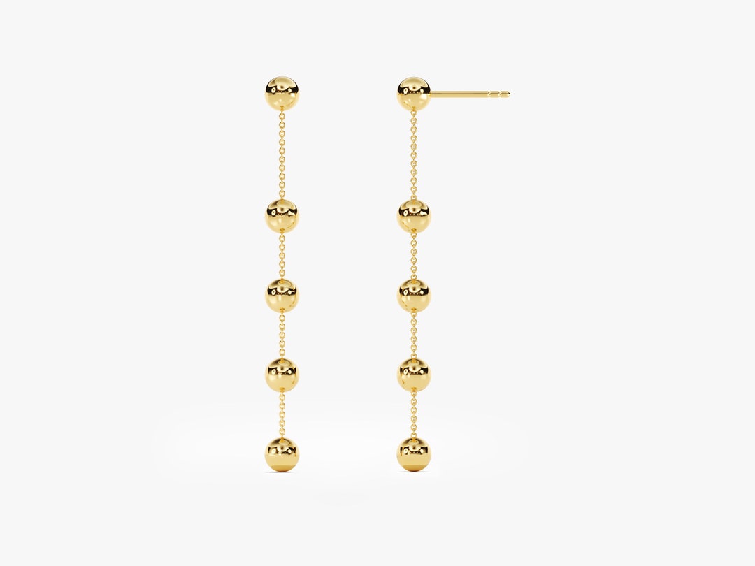 14k Gold Ball Drop Earrings / Simple Drop Earrings / Genuine Gold ...